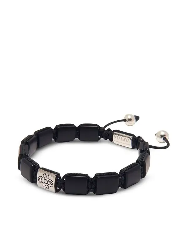 NIALAYA JEWELRY Engraved Charm Beaded Bracelet