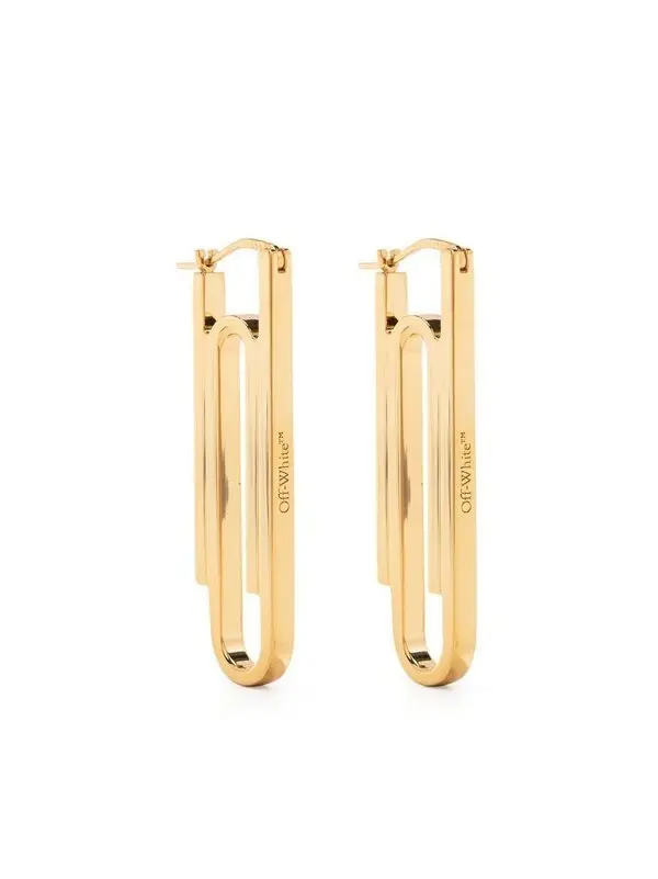 Off-White Engraved-logo Safety-pin Earrings - Gold No Color