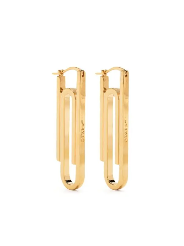 Off-White Engraved-logo Safety-pin Earrings - Gold