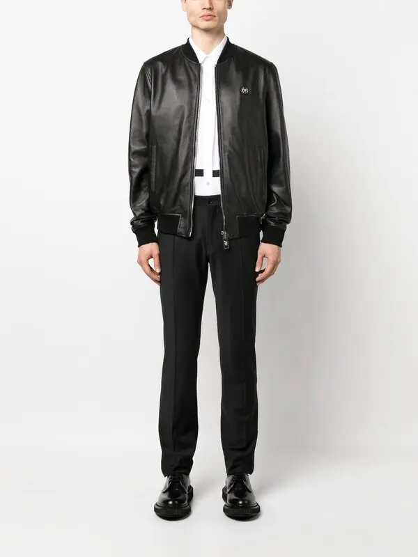 Philipp Plein Leather Bomber Jacket - Black