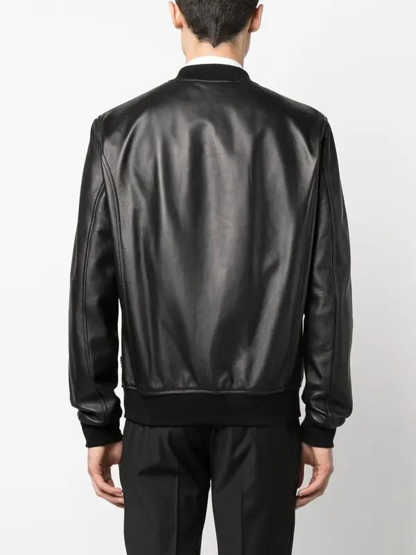 Philipp Plein Leather Bomber Jacket - Black