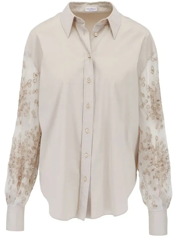 Brunello Cucinelli Embroidered-sleeve Shirt