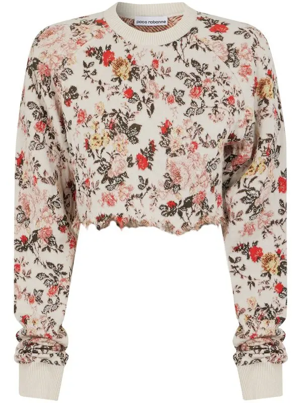 Rabanne Floral-print Cropped Sweatshirt