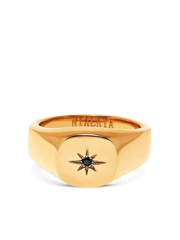 NIALAYA JEWELRY Skyfall Starburst Signet Ring - Gold