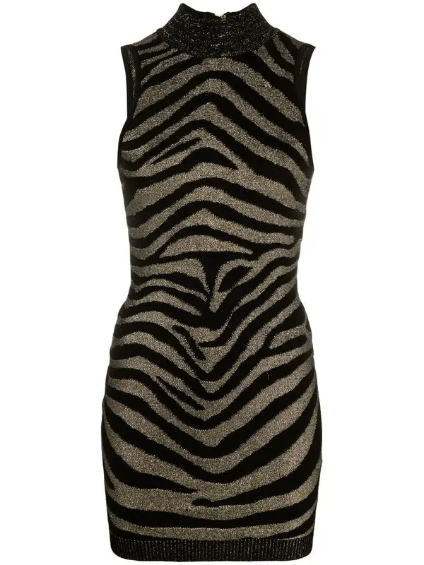 Balmain Zebra-print Knitted Minidress - Black