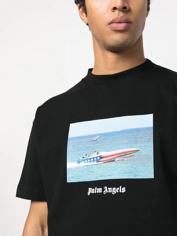 Palm Angels Getty Speedboat-print T-shirt - Black