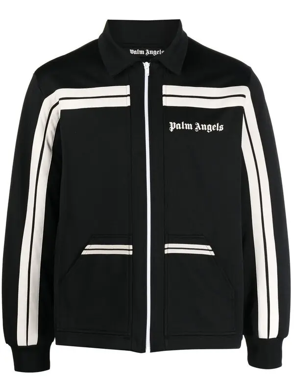 Palm Angels Logo-print Panelled Zip-up Jacket - Black