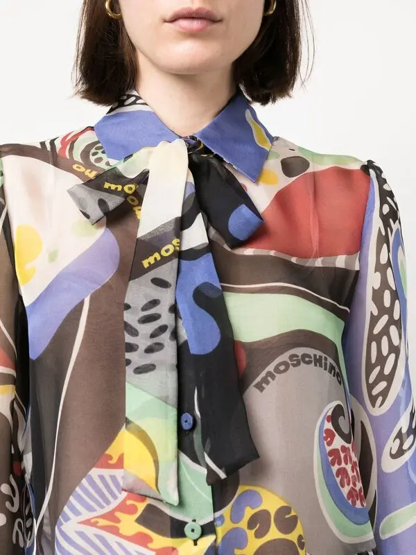 Moschino Abstract-pattern Pussy-bow Blouse