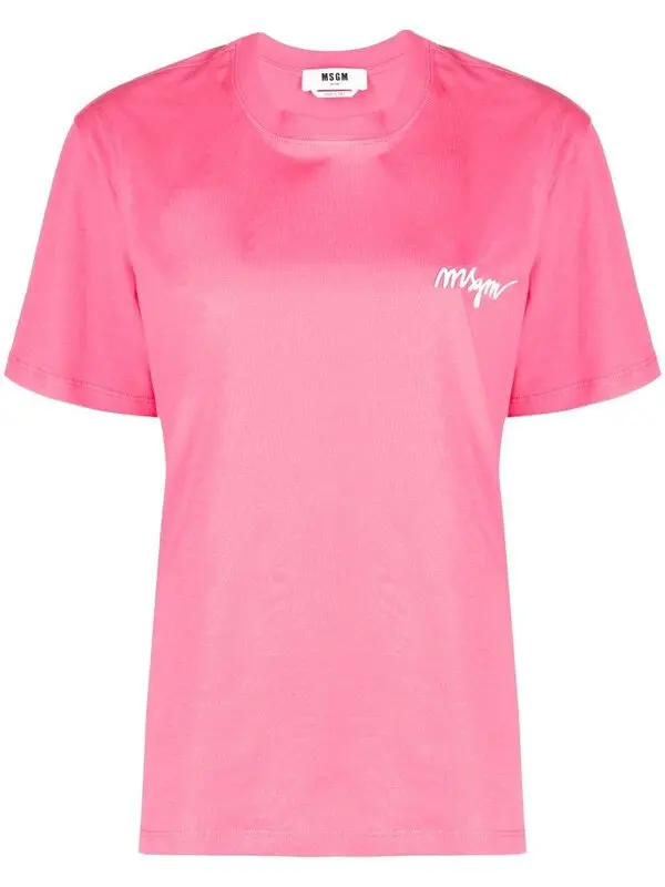 MSGM Logo-embroidered Short-sleeve T-shirt - Pink