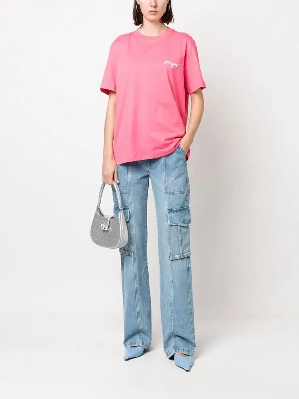MSGM Logo-embroidered Short-sleeve T-shirt - Pink
