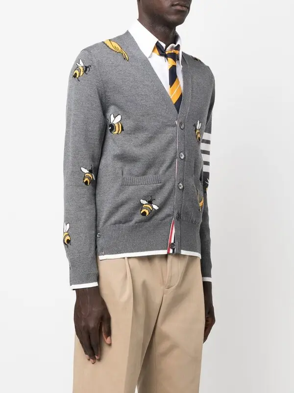 Thom Browne 4-bar Stripe Intarsia Cardigan - Grey