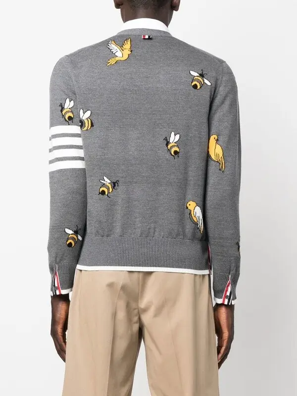 Thom Browne 4-bar Stripe Intarsia Cardigan - Grey