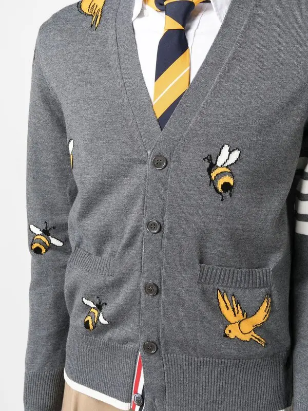 Thom Browne 4-bar Stripe Intarsia Cardigan - Grey
