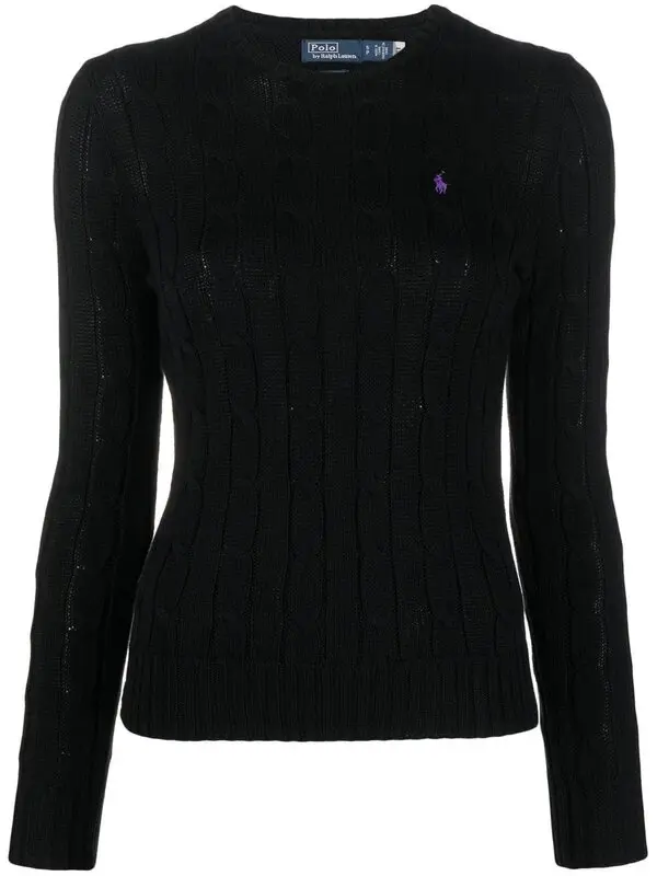 Polo Ralph Lauren Logo-embroidered Cable-knit Sweater - Black