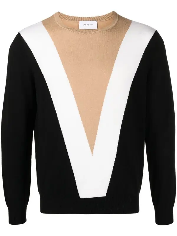 PORTS V Intarsia-knit Crew-neck Jumper