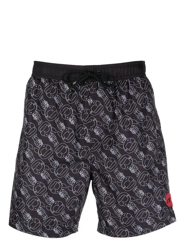 Karl Lagerfeld Ikon 2.0 Logo-print Swim Shorts - Black