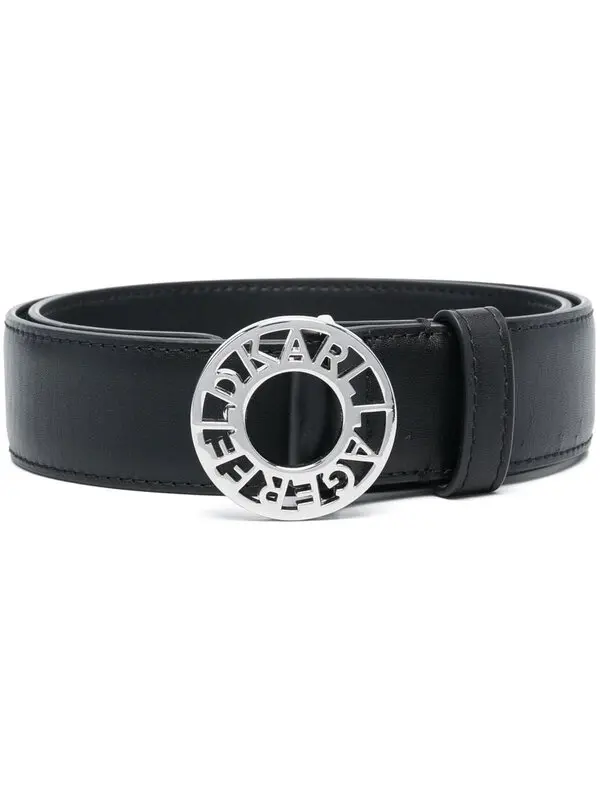 Karl Lagerfeld Leather Belt With Logo Buckle - Black