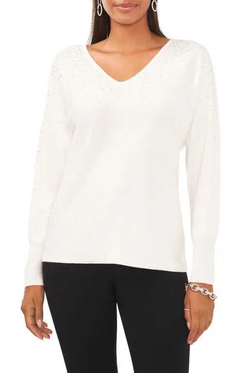 Chaus Bling V-neck Sweater - Antique White