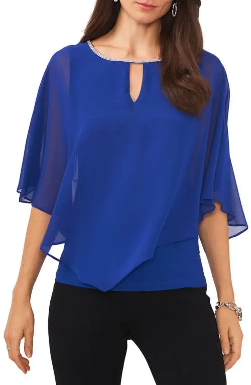 Chaus Keyhole Overlay Blouse - Goddess Blue