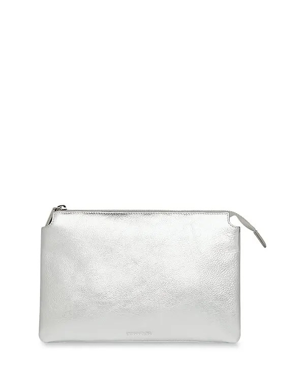 Whistles Elita Double Pouch Metallic Leather Clutch - Silver