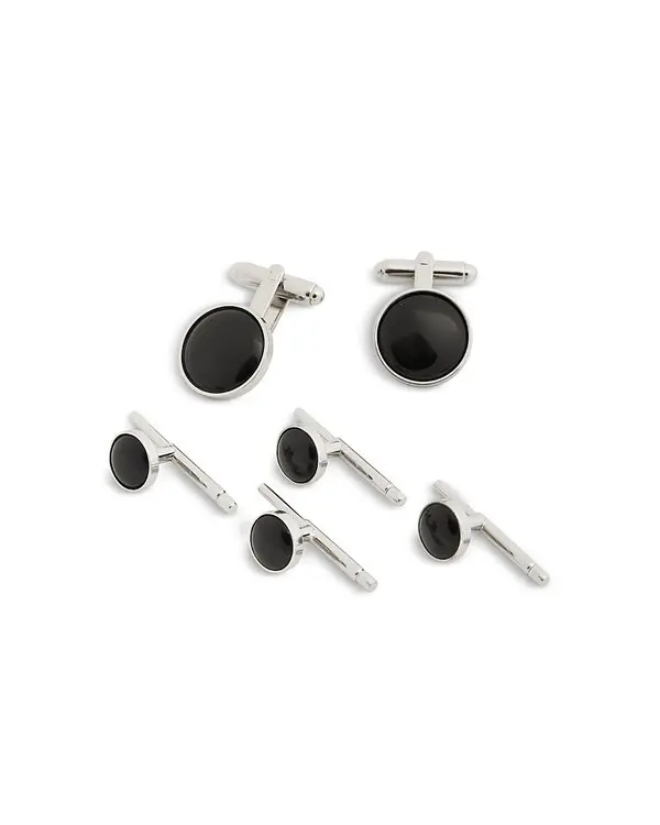 David Donahue Onyx Stud And Cufflink Set - Silver