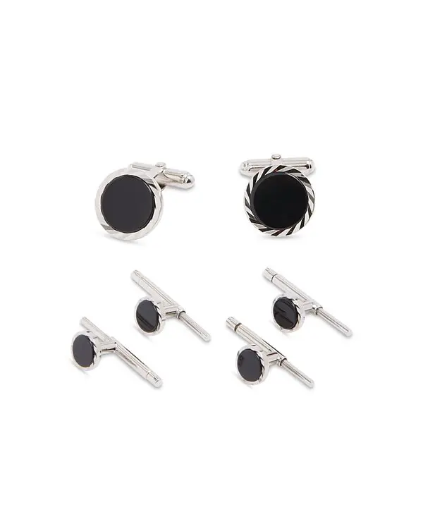 David Donahue Onyx Stud And Cufflink Set - Silver