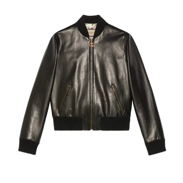Gucci Leather Bomber With Ribbed Details