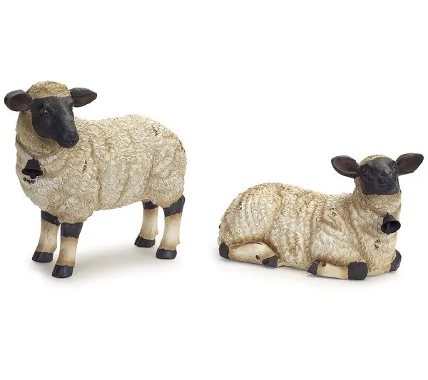 MELROSE Tabletop Sheep With Bell Accent Set O F Two