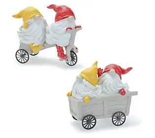 MELROSE Gnome W/scooter And Wheelbarrow Figurin S Set Of 4 - One-color
