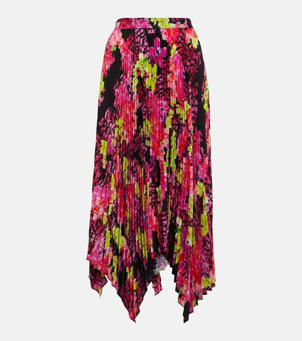 Versace Logo Orchid Pleated Midi Skirt