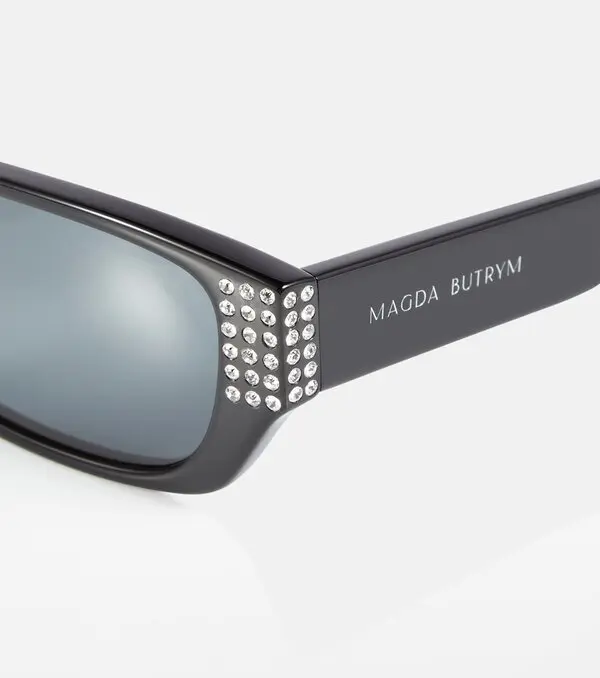 Magda Butrym X Linda Farrow Embellished Rectangular Sunglasses - Black