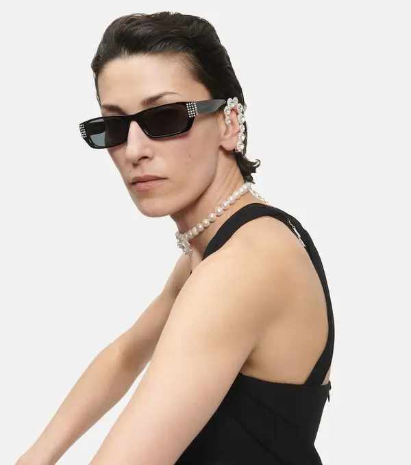 Magda Butrym X Linda Farrow Embellished Rectangular Sunglasses - Black