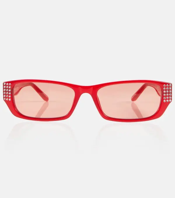 Magda Butrym X Linda Farrow Embellished Rectangular Sunglasses - Red