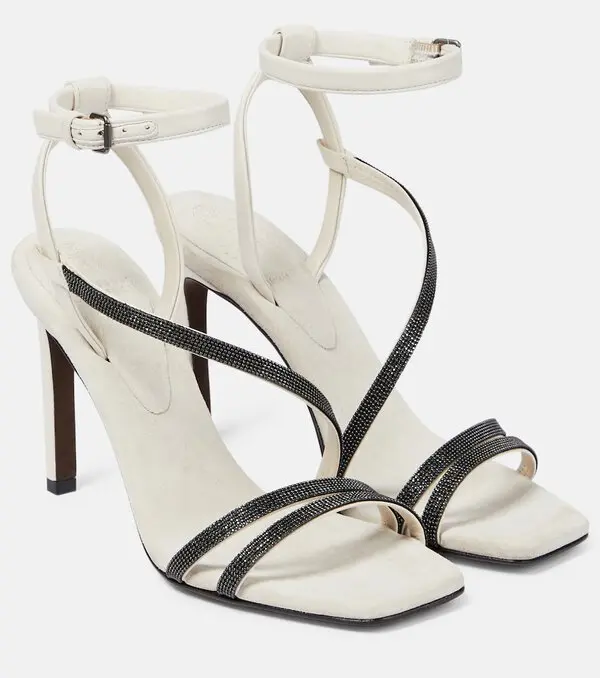 Brunello Cucinelli Embellished Leather Sandals - Beige