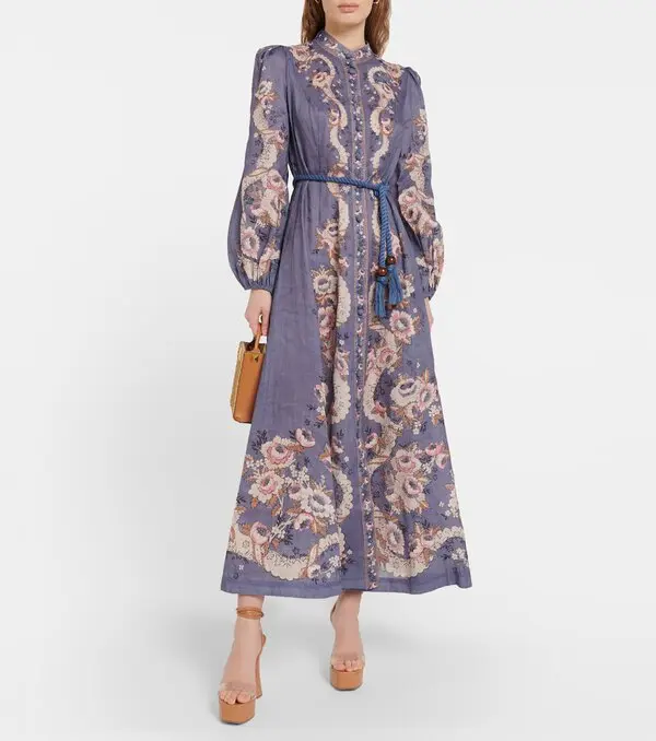 Zimmermann Vitali Printed Linen Maxi Dress In Blue - 30% Off | Editorialist