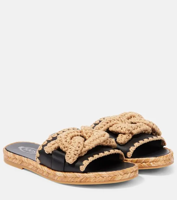 TOD'S Kate Leather And Jute Slides - Neutrals
