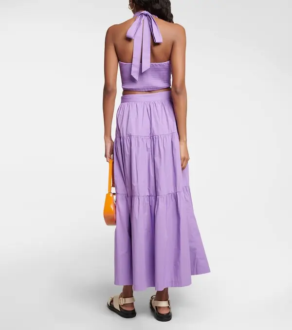 Staud Sea Tiered Cotton Poplin Maxi Skirt