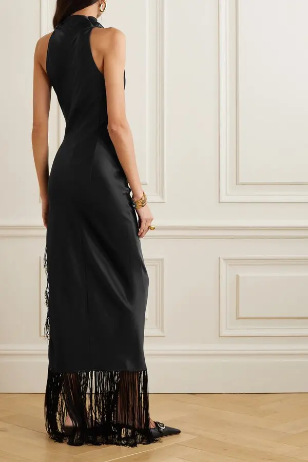 chinese dress ladies Jasmine Fringe Maxi Dress ~ Black Luxe Satin  Show Me Your Mumu