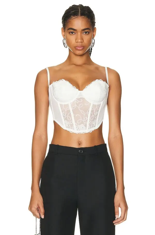 Fleur Du Mal Bella Embroidery Open Back Bustier - Ivory