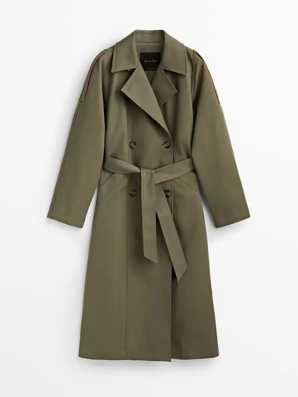 Massimo Dutti Contrast-Coloured Trench-Style Jacket In Khaki 45