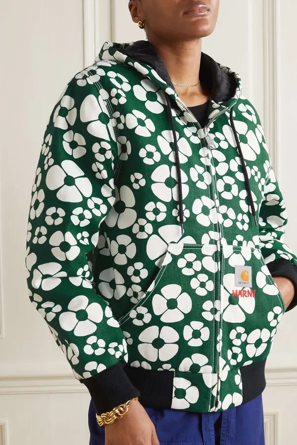 Marni Carhartt Wip Embroidered Floral-Print Cotton-Canvas Hooded