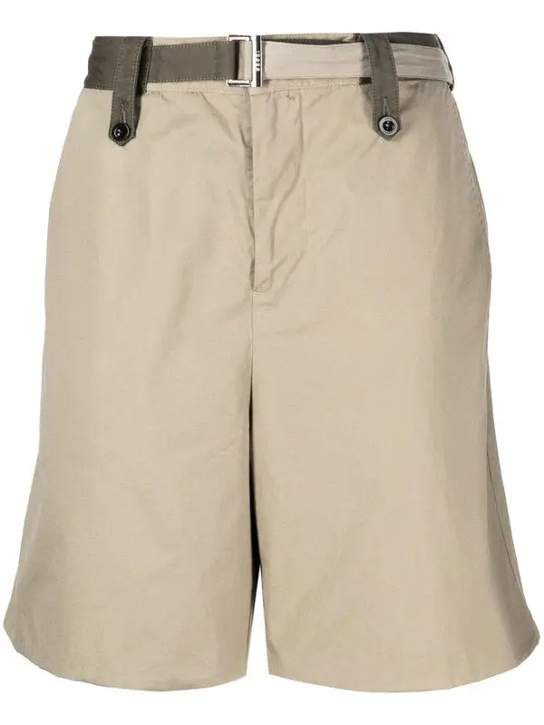 Sacai Belted-waist Bermuda Shorts - Green