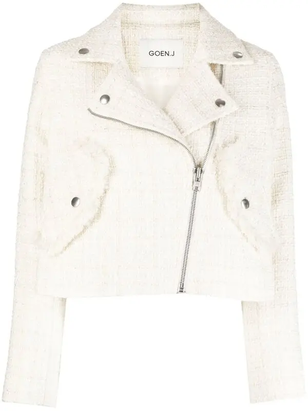 Goen.j Tweed Biker Jacket - White