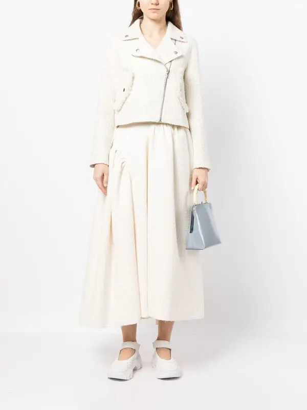 Goen.j Tweed Biker Jacket - White