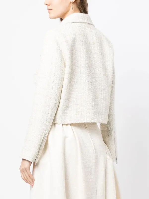 Goen.j Tweed Biker Jacket - White