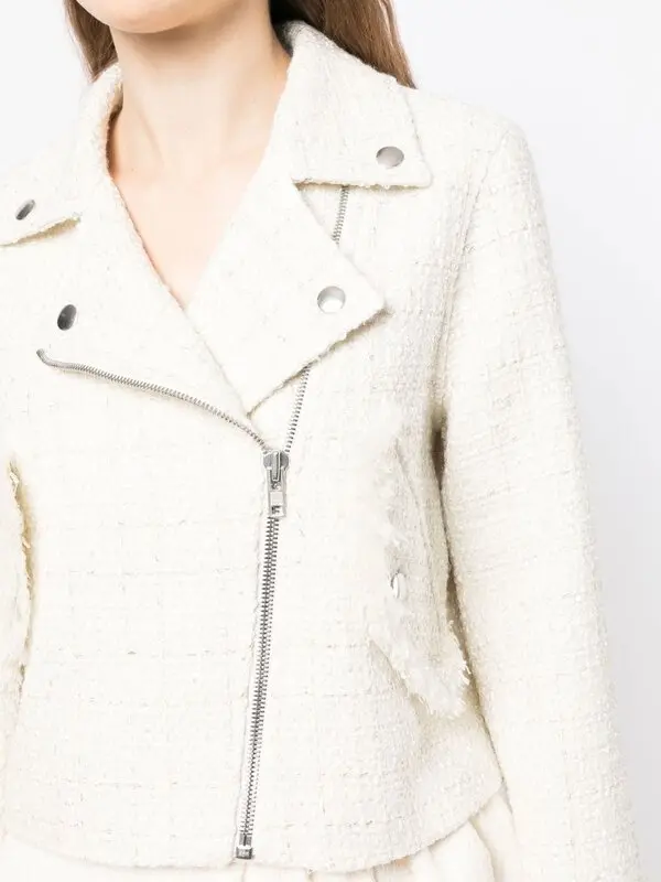 Goen.j Tweed Biker Jacket - White
