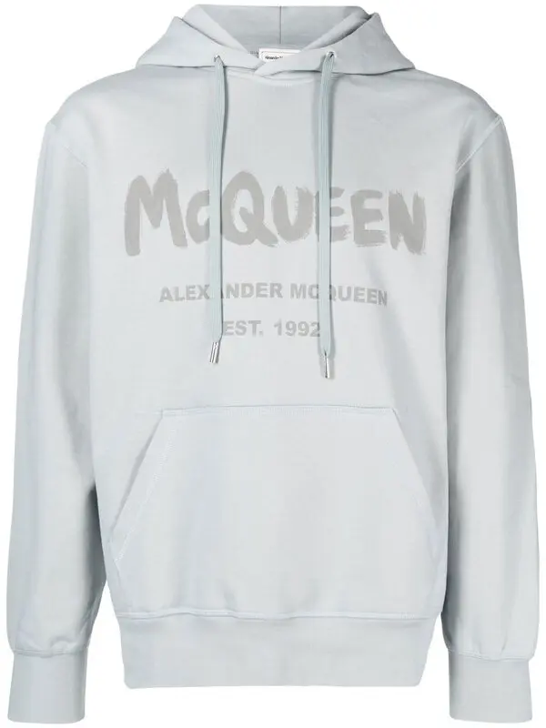 Alexander McQueen Logo Print Drawstring Hoodie - Grey