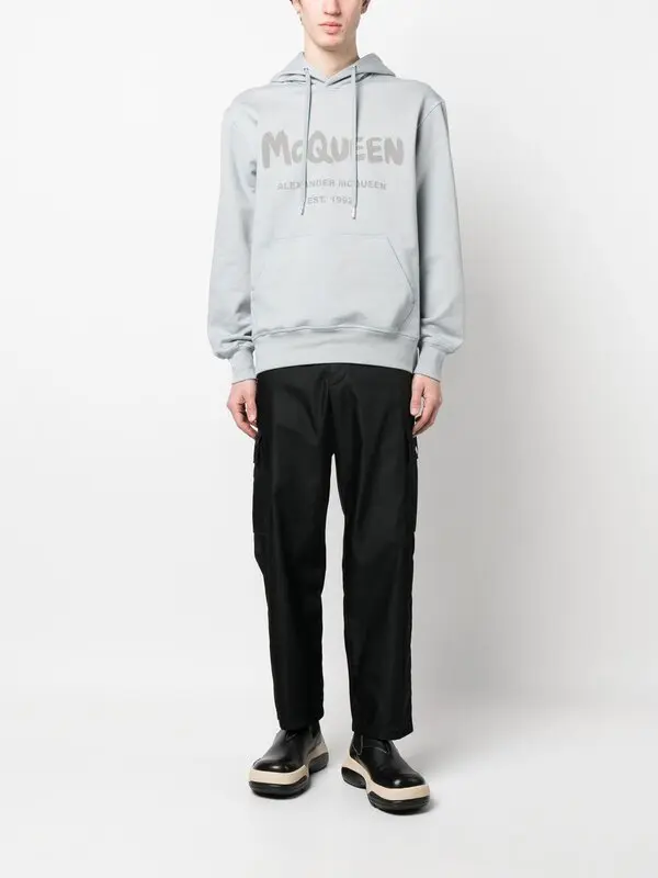 Alexander McQueen Logo Print Drawstring Hoodie - Grey