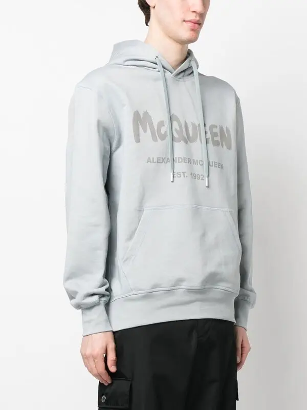 Alexander McQueen Logo Print Drawstring Hoodie - Grey