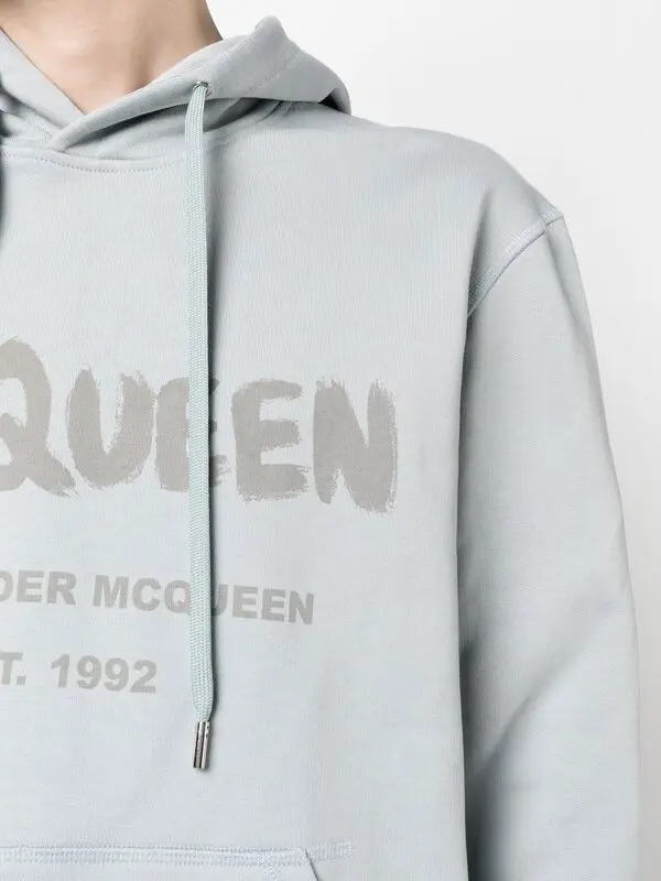 Alexander McQueen Logo Print Drawstring Hoodie - Grey